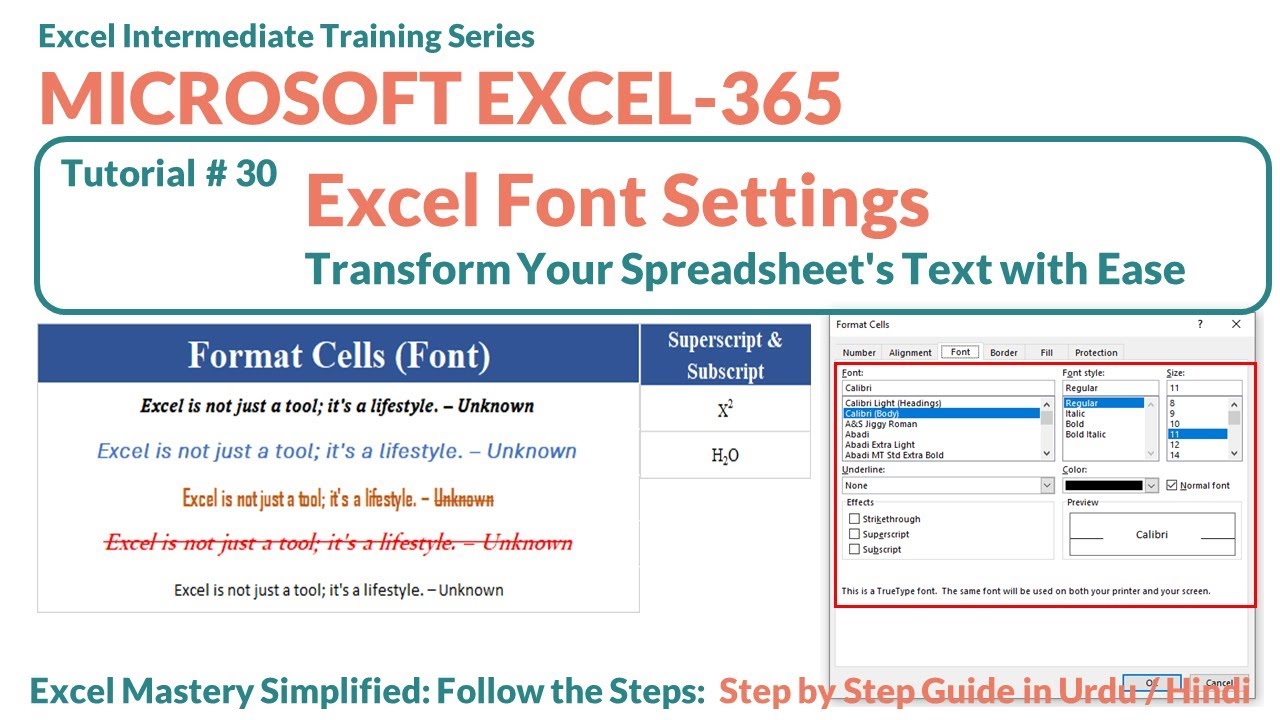 30.0 Excel Font Settings: Format Cells | Font Formatting | Intermediate ...