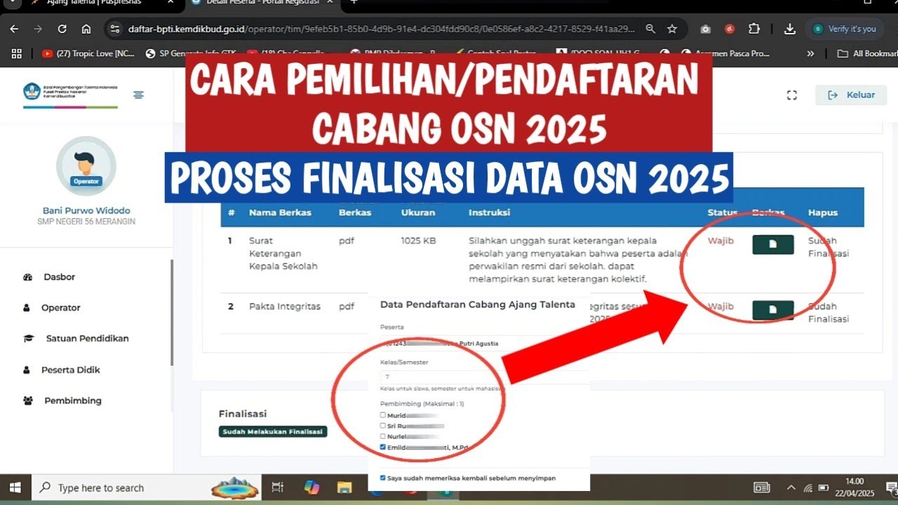 CARA MEMILIH CABANG OSN DAN FINALISASI DATA OSN 2025 - YouTube