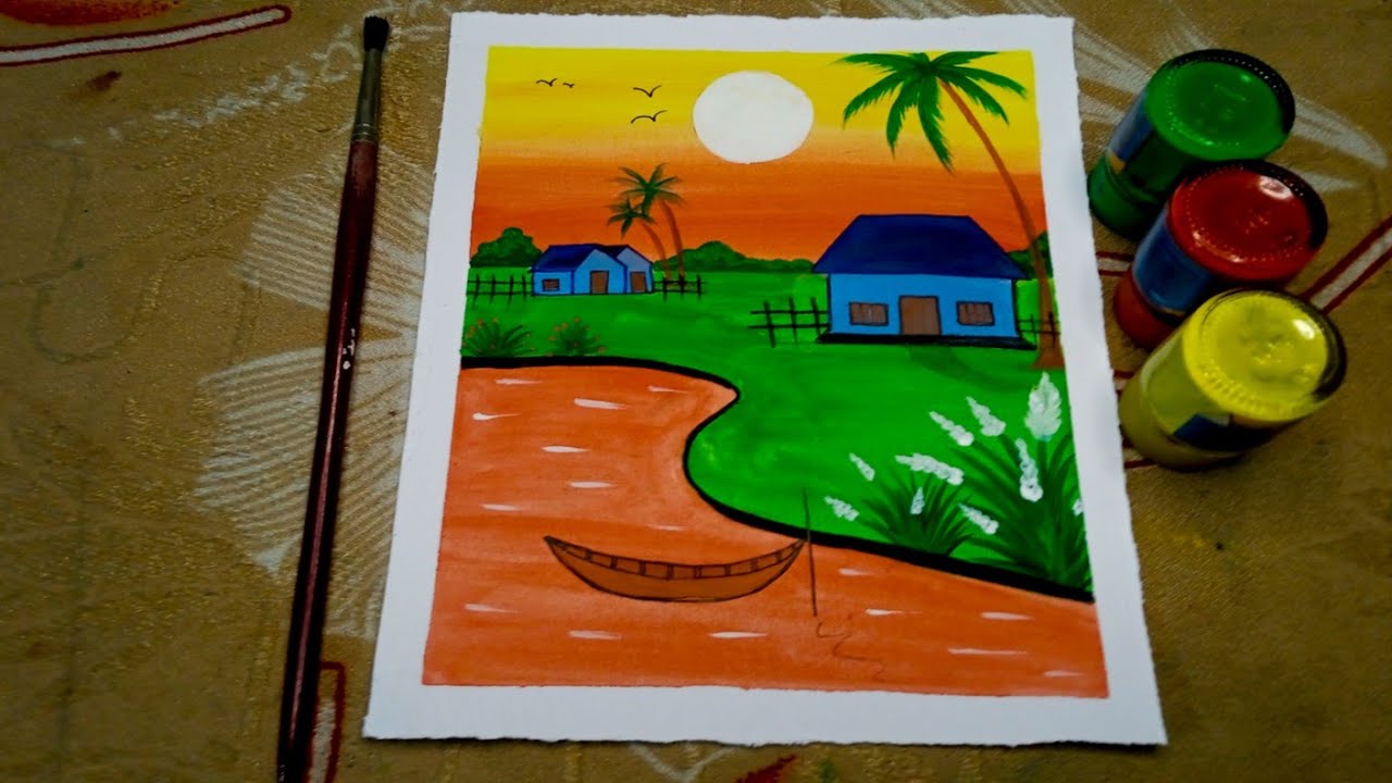 Easy Scenery Drawing With Poster Colors /Poster Colour Drawing Tutorial ...