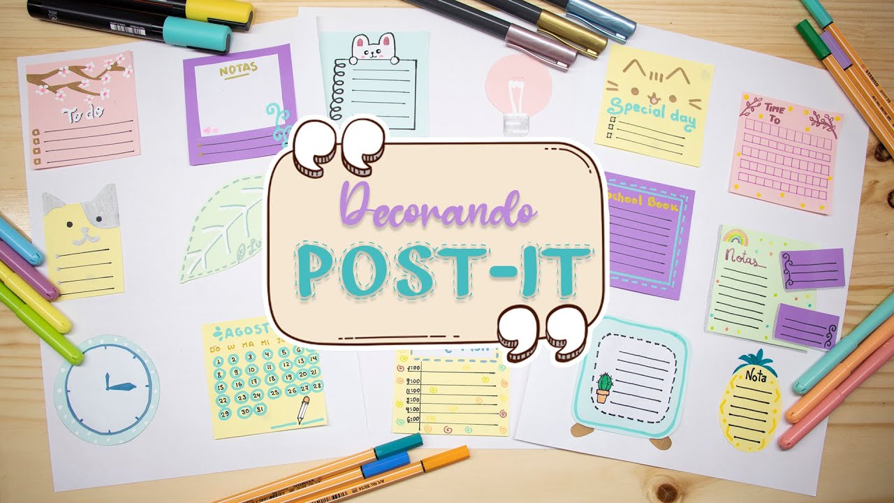 CONVIERTE TUS POST IT DE SIMPLES A BONITOS para apuntes bonitos - YouTube