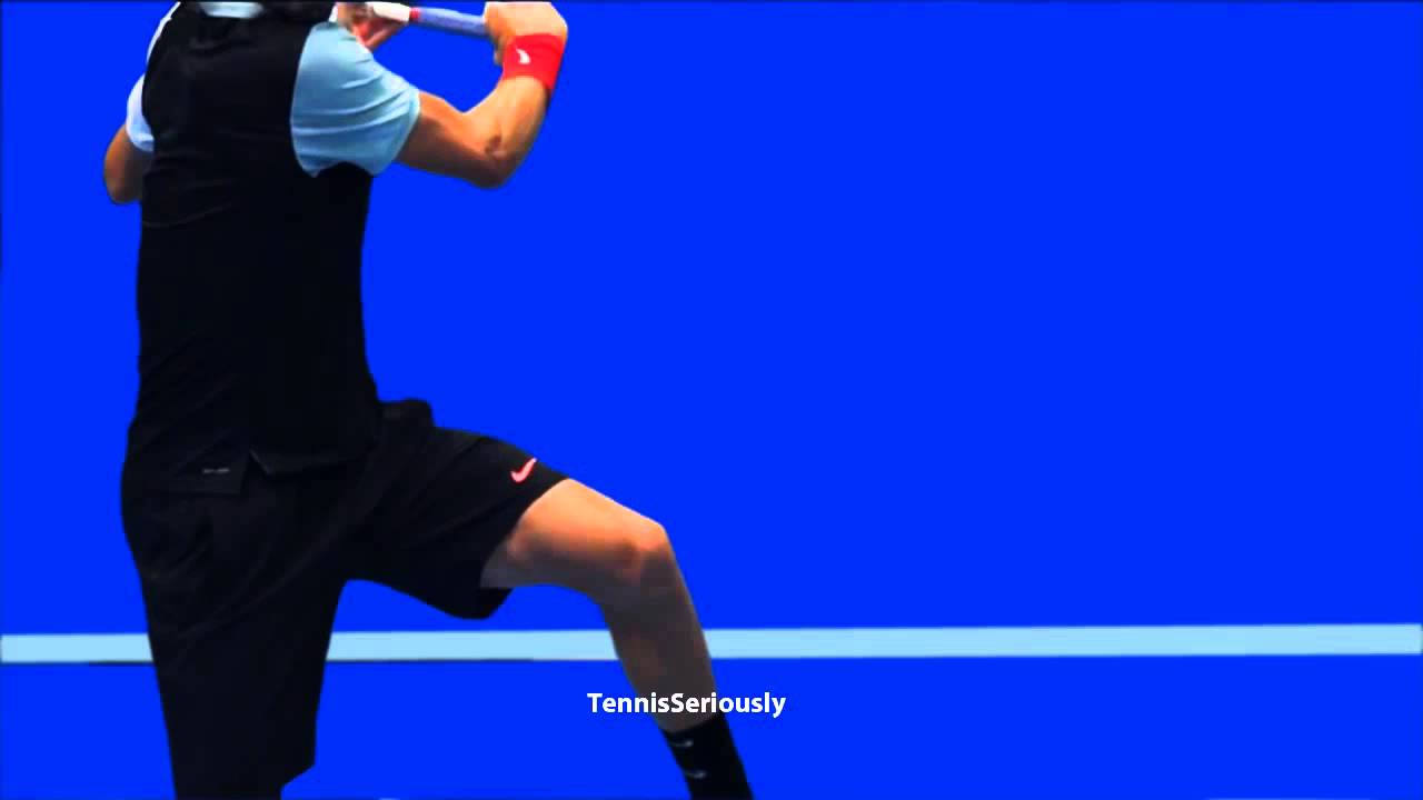 Dimitrov jumping backhand close ups Front Super slow motion - YouTube