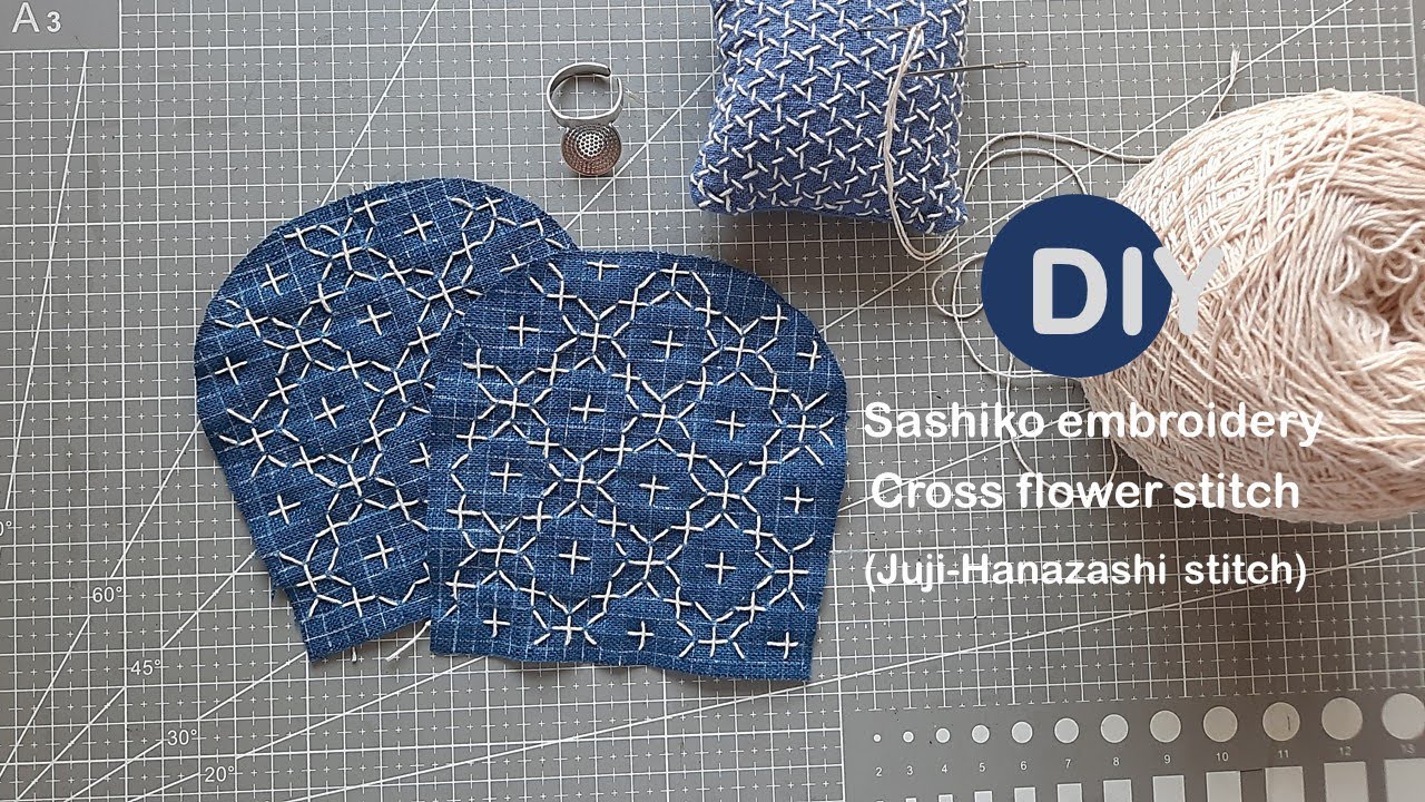 Sashiko Cross flower stitch - YouTube