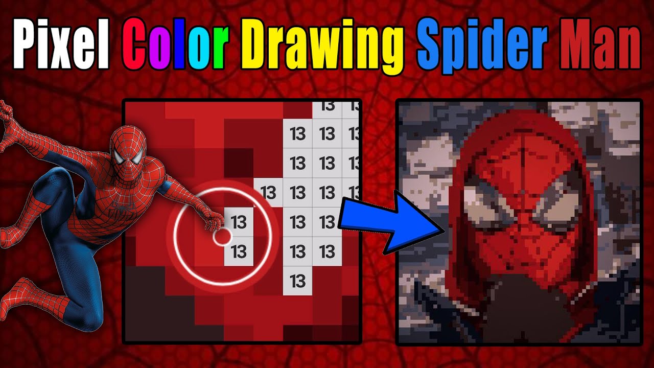 Marvel Pixel Drawing Spider Man Art by Number | Pixel Flower - YouTube