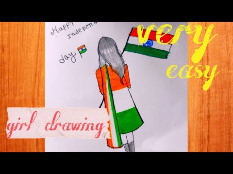 Independence day drawing ;;; a girl holding Flag🇮🇳🇮🇳 #independence ...