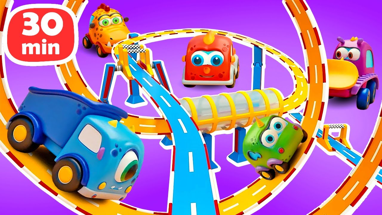 A new racing track for little monster cars! Mocas cars help to finish ...