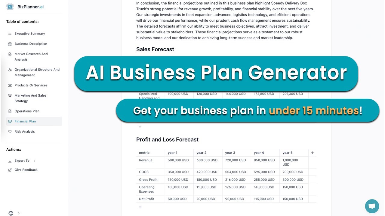 AI Business Plan Generator | Get your business plan in under 15 minutes ...