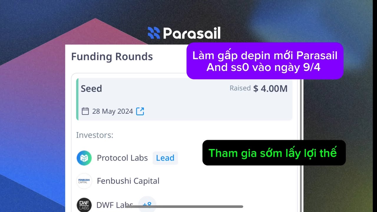 "Làm Gấp: Dự Án DePin Parasail Tiềm Năng Gọi Vốn 4 Triệu Đô và SS0 Vào ...