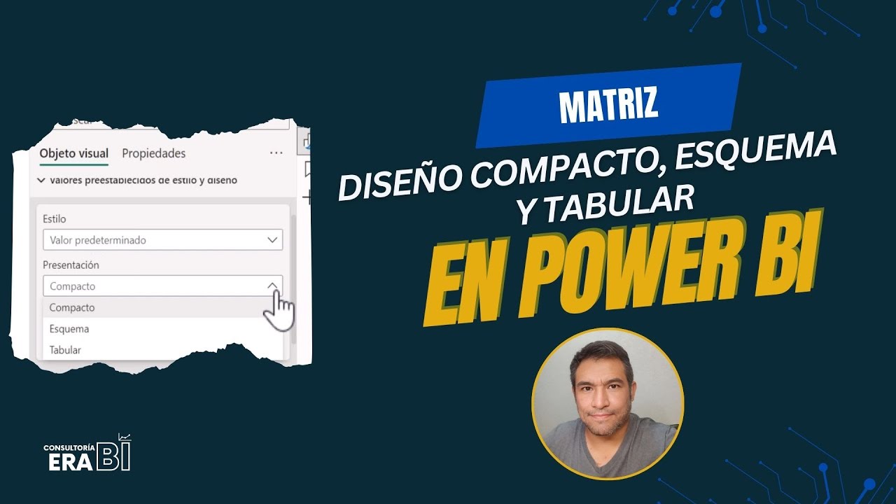 Matriz diseño compacto, esquema y tabular en Power BI, actualización ...