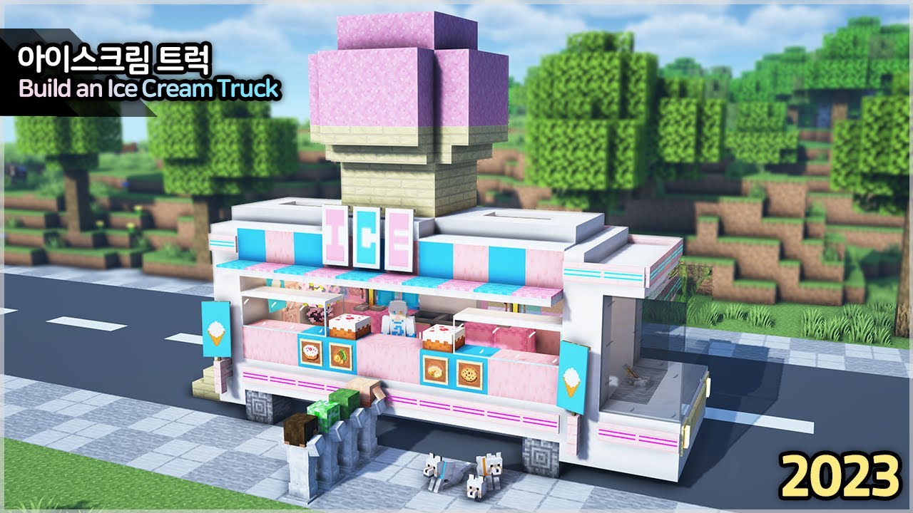 ⛏️ MINECRAFT :: 🍨 How to make a Cute Ice Cream Truck 🍦[마인크래프트 아이스크림 가게 ...