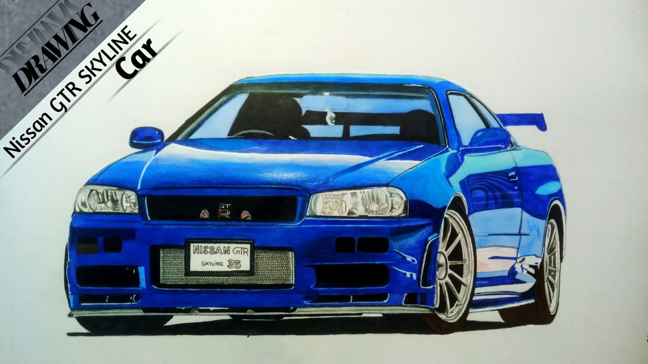 "DRAWING NISSAN GTR SKYLINE R34 CAR)-nissan GTR r34car drawing || how ...