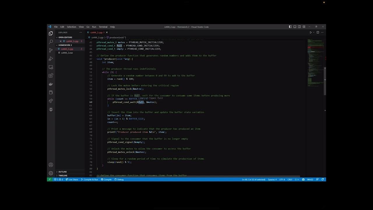 Producer Consumer Problem (CS444 Operating Systems HW #2) in C++ - YouTube