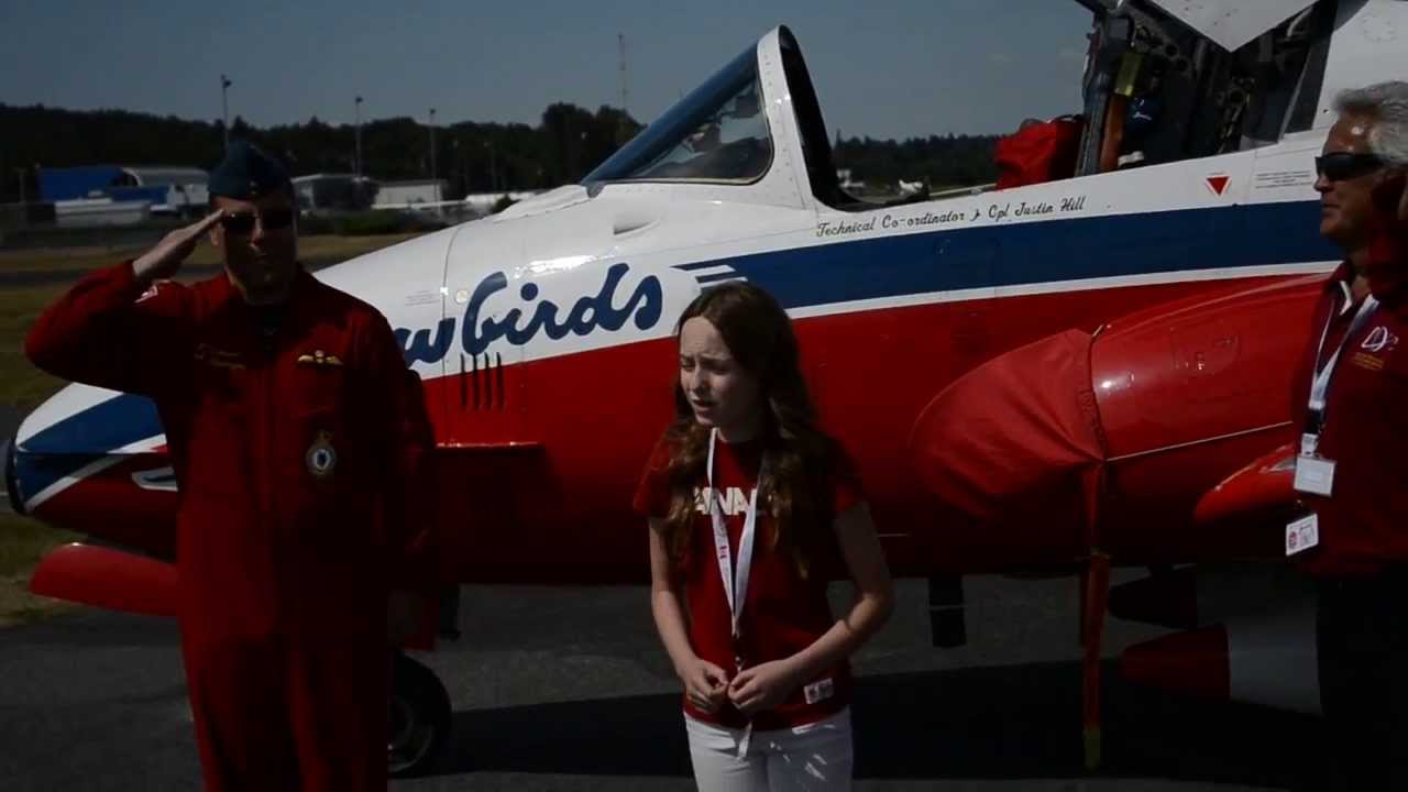 Girl sings O Canada for Snowbird Pilots - YouTube