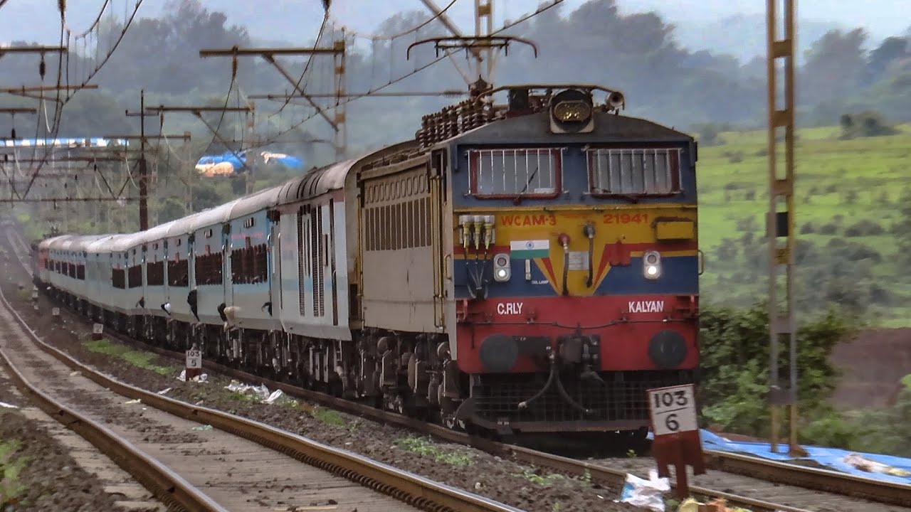 WCAM3 climbs the Ghat pulling 22105 Indrayani Express - YouTube