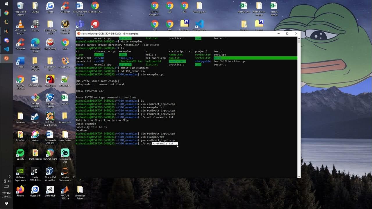Redirecting file from stdin example - YouTube