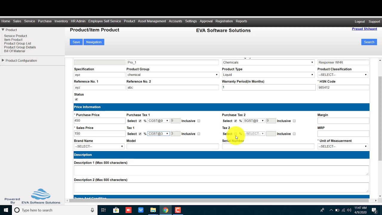 How to create item product in the system one by one in EVA ERP - YouTube