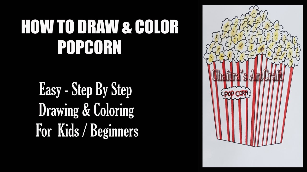 How to draw & color popcorn | How to color with color pencil | Easy ...