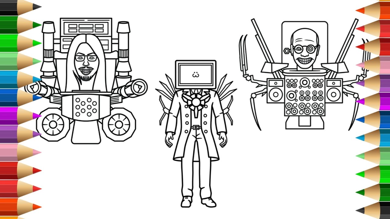 🌟 🚽Skibidi toilet TV man colouring pages // colourful video #Drawing ...