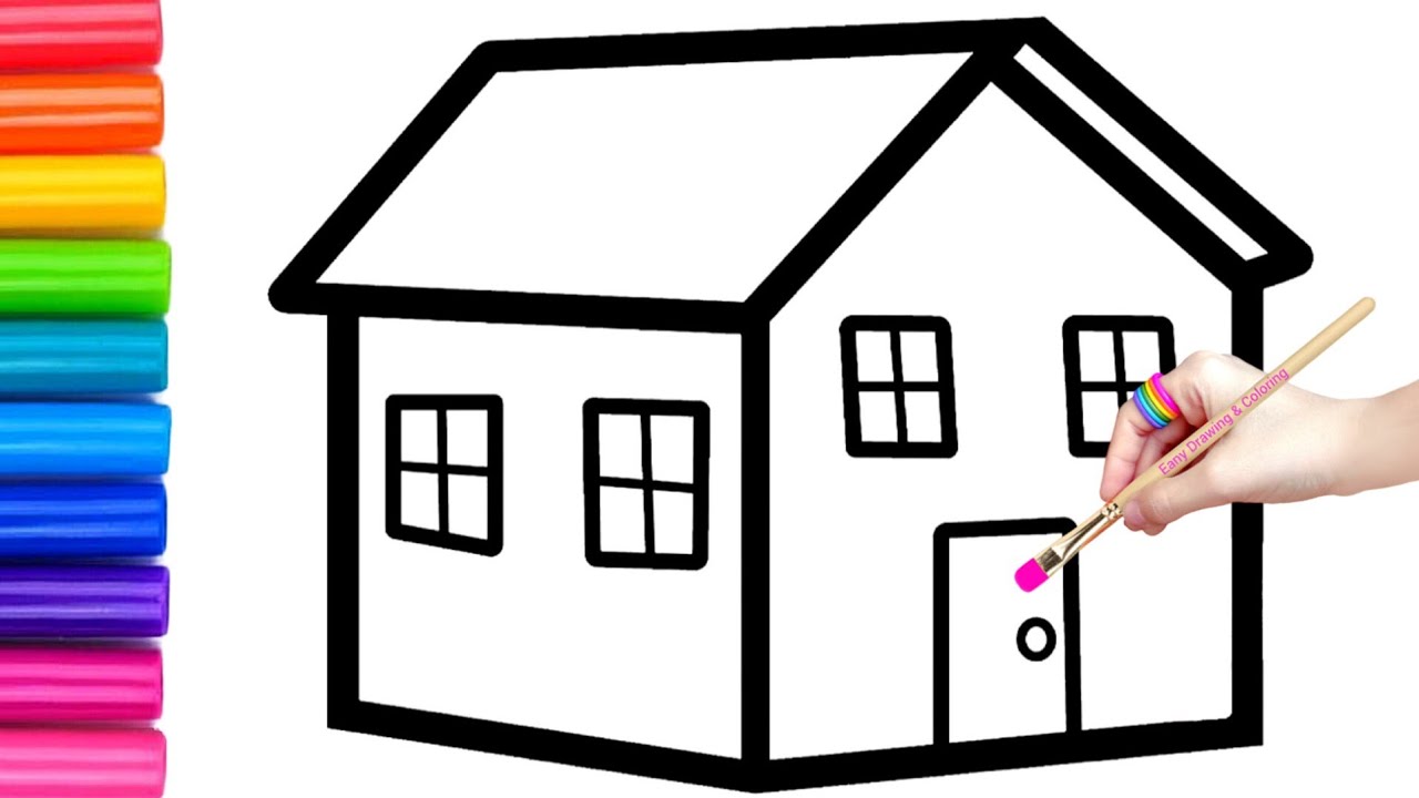 How to Draw A Home Easy Step by Step | Easy Home Drawing and Coloring ...