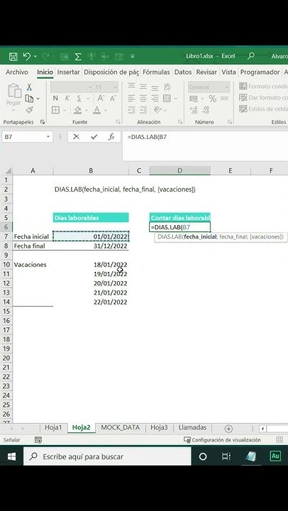 Cómo obtener lo DÍAS LABORABLES entre dos fechas en Excel - DIAS.LAB - Trucos de excel #SHORTS ...