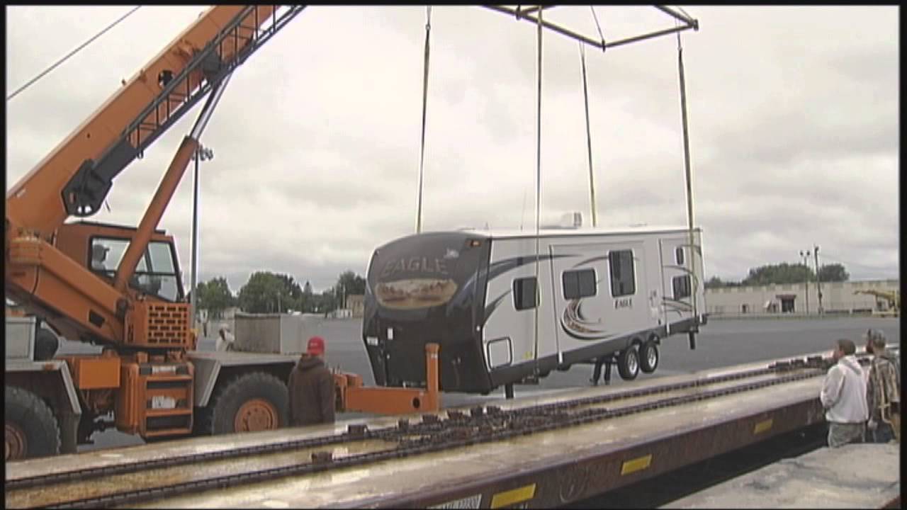 Osborne's Transport - Loading Jayco RV on Railcar - YouTube