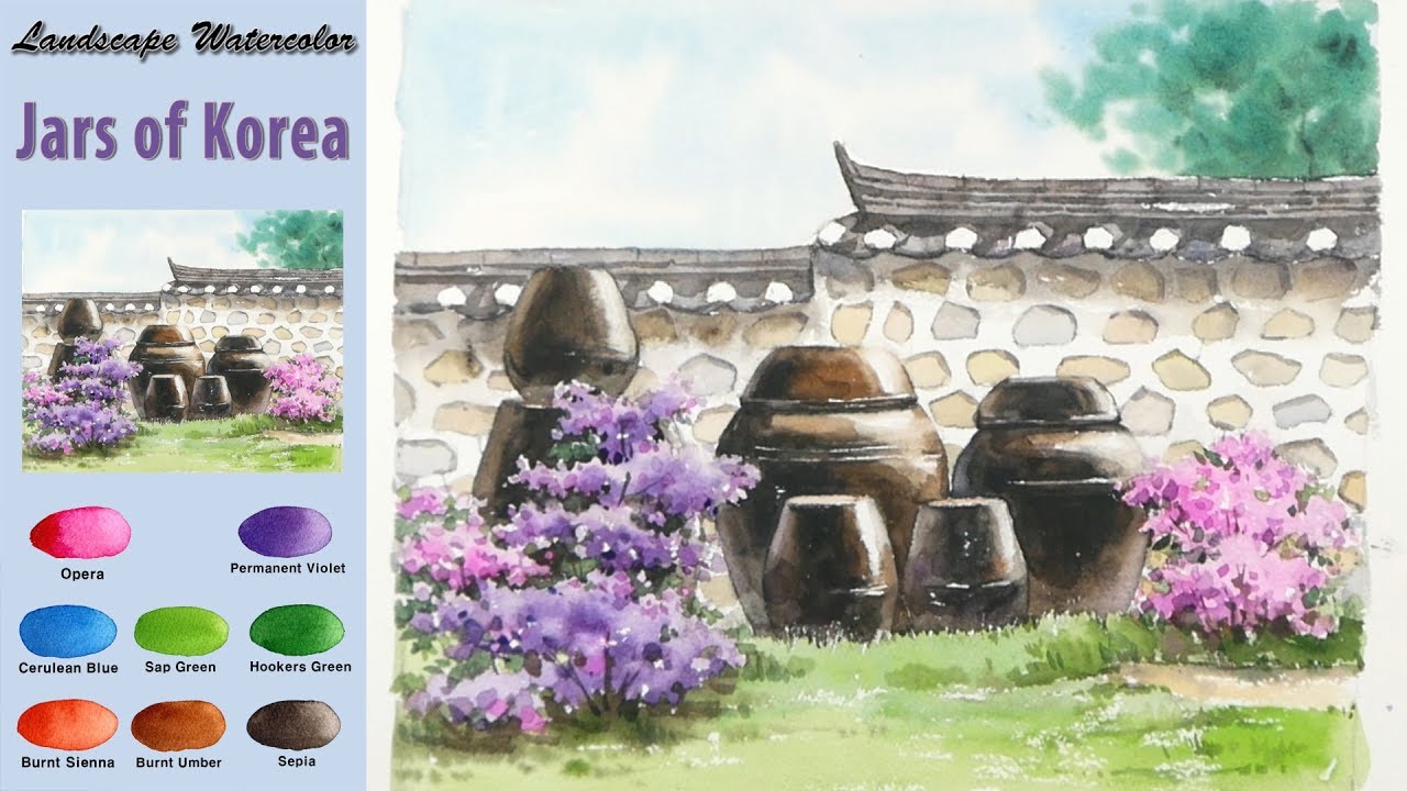 Basic Landscape Watercolor- Pots of Korea (wet-in-wet. Arches rough ...