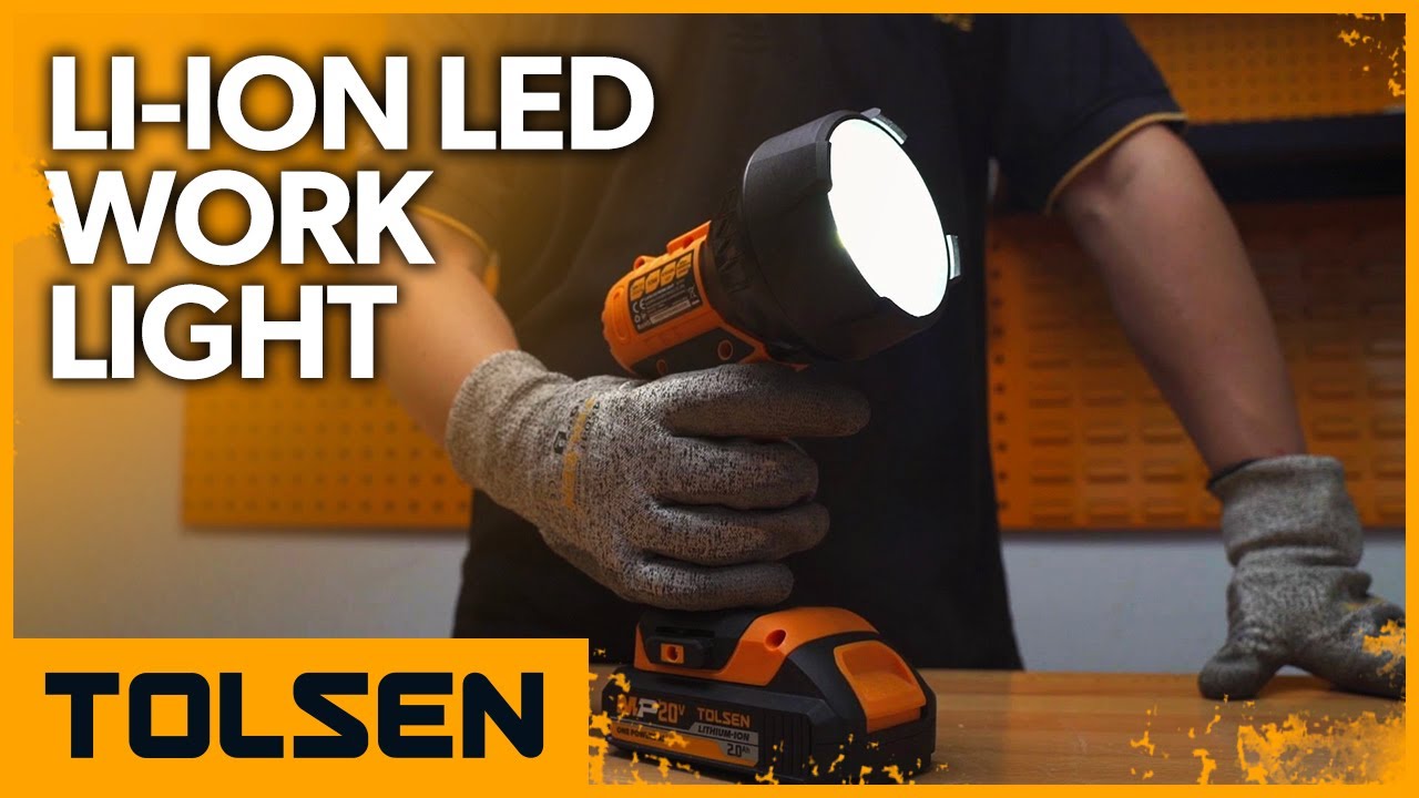 TOLSEN 20V Li-ion Cordless LED Work Light 1000LM/500LM/SOS Flashing 3 ...