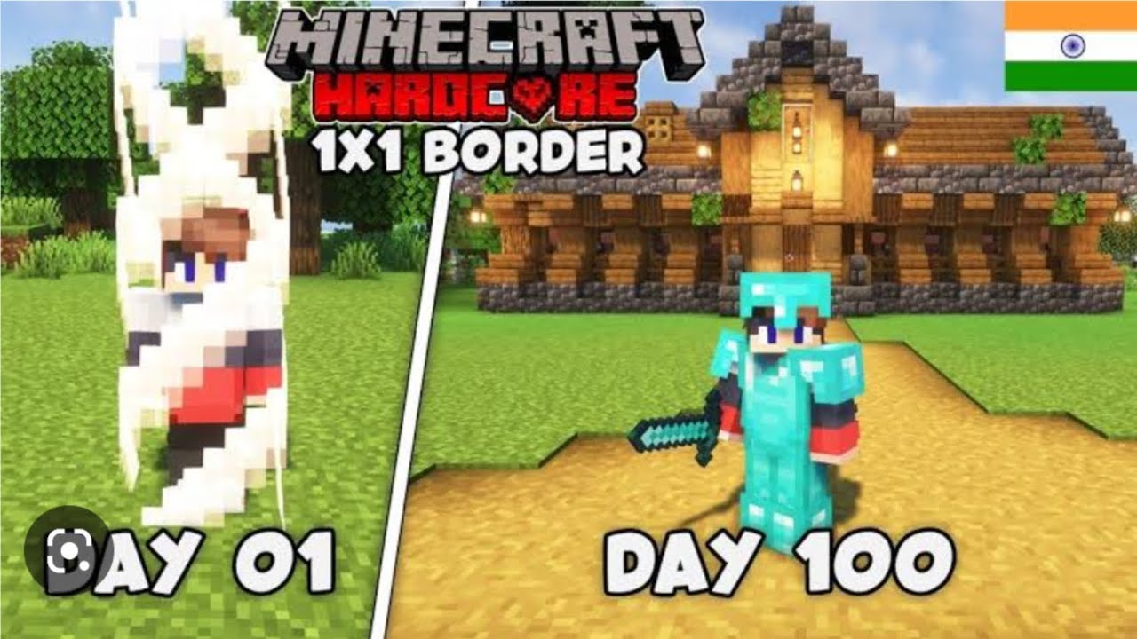 Minecraft 100 day survive in 1X1 Border in hardcore - YouTube