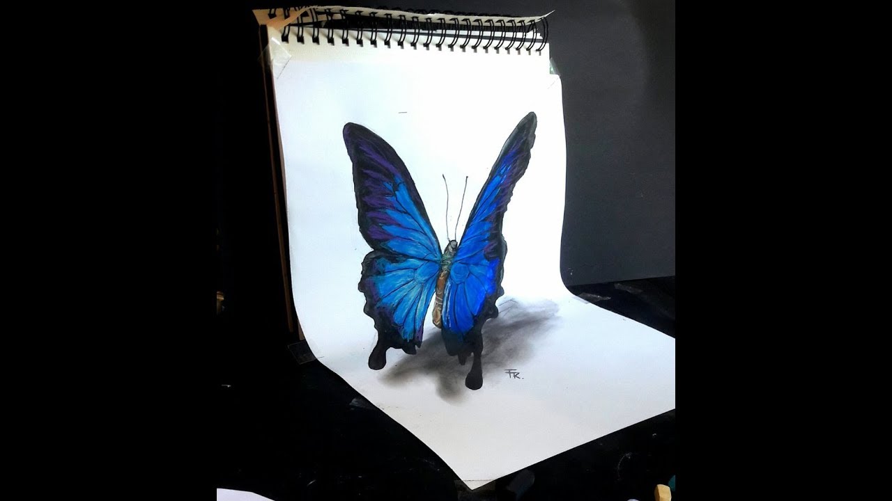 Drawing a 3d butterfly - How to draw a butterfly - YouTube