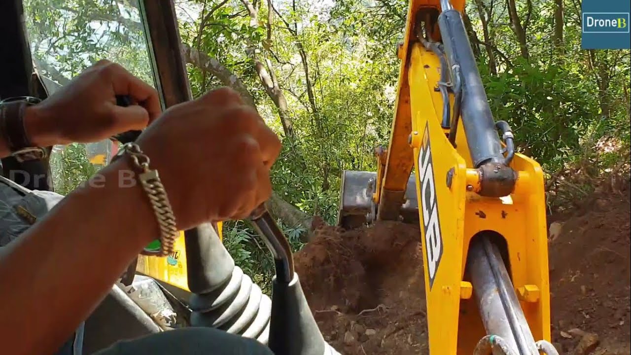Cutting Hill-Felling Tree-Backhoe Loader-Remote Hilly Road Work - YouTube