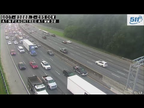 Wreck causing major slowdowns on I-285 West on top-end Perimeter - YouTube