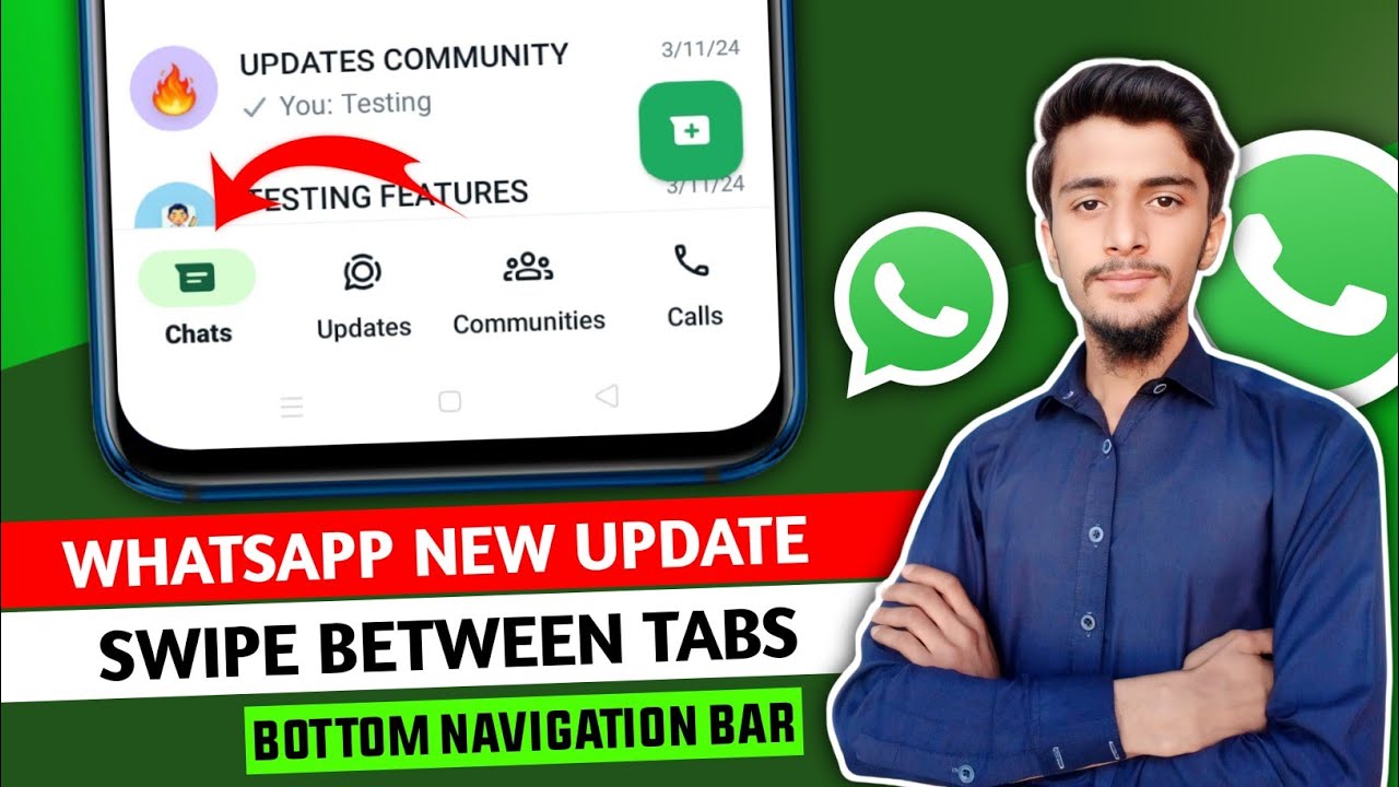 WhatsApp new update || WhatsApp Swipe between tabs || WhatsApp bottom navigation bar - YouTube