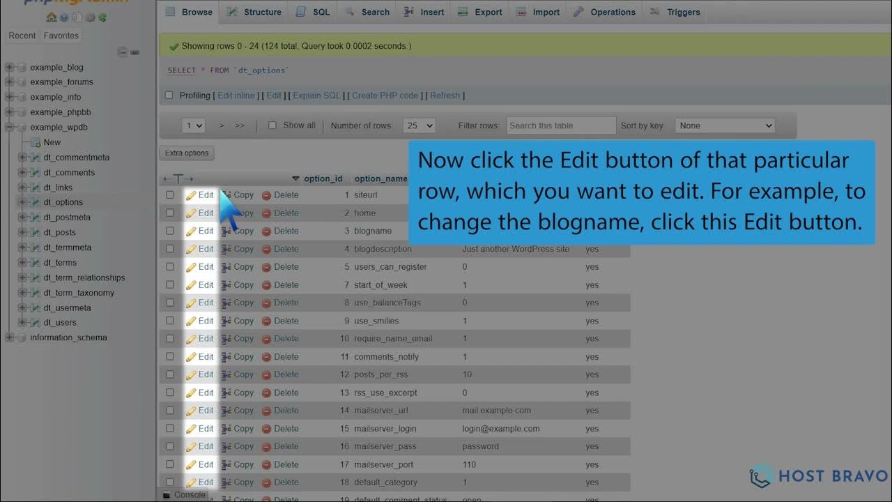 How to edit a database table via phpMyAdmin in cPanel with Host Bravo - YouTube