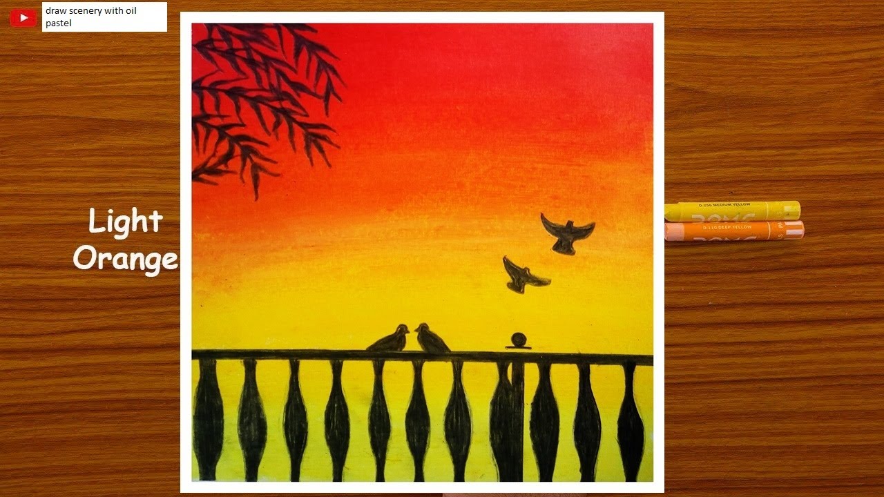 easy bird sunset scenery drawing with oil pastels / bird drawing simple ...