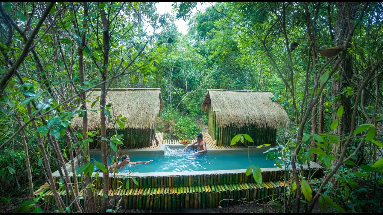 Building the Most Beautiful Bamboo Swimming Pool for My Jungle Bamboo ...