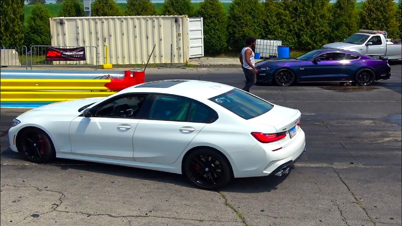 2020 BMW M340i vs Mustang GT Drag Racing at Great Lakes Dragaway - YouTube