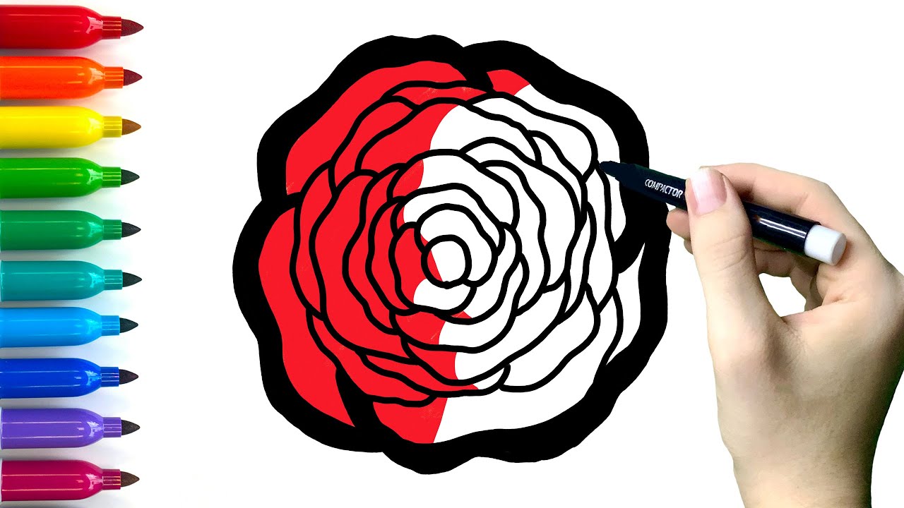 How To Draw A Red Rose Flower #2 | Easy Drawing, Painting and Coloring ...