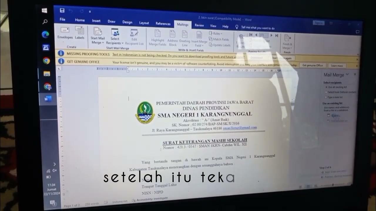 tugas informatika tutorial mail merge nadiya nurpadilah x-3 - YouTube