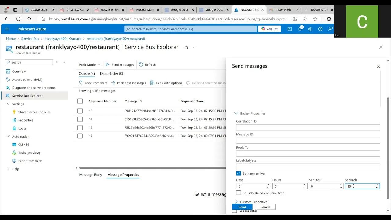 How to modify time to live from broker properties to set message to expire in Azure Service Bus ...