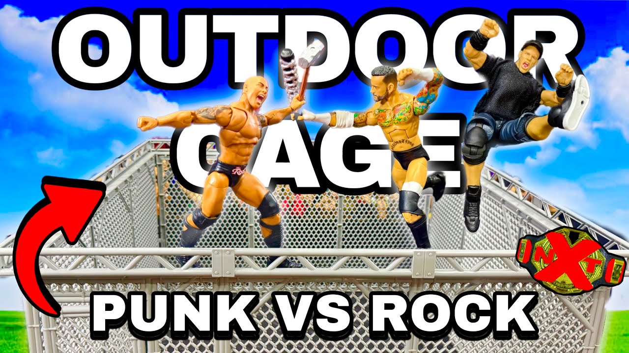 CM Punk vs The Rock | OUTDOOR STEEL CAGE Action Figure Match! - YouTube