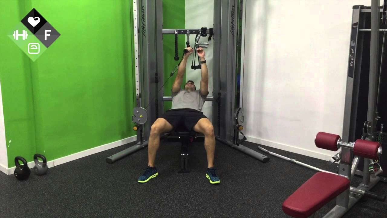 Press banca inclinado unilateral polea - YouTube