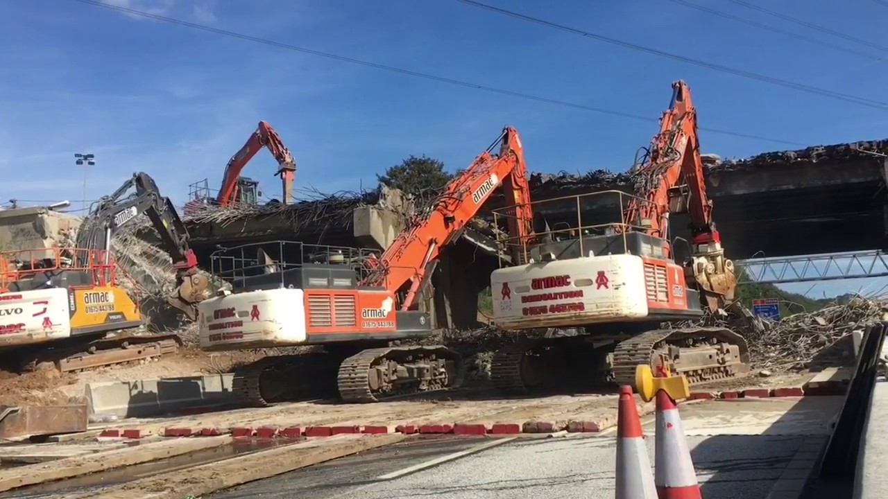 Armac Group demolishes M27 bridge - YouTube