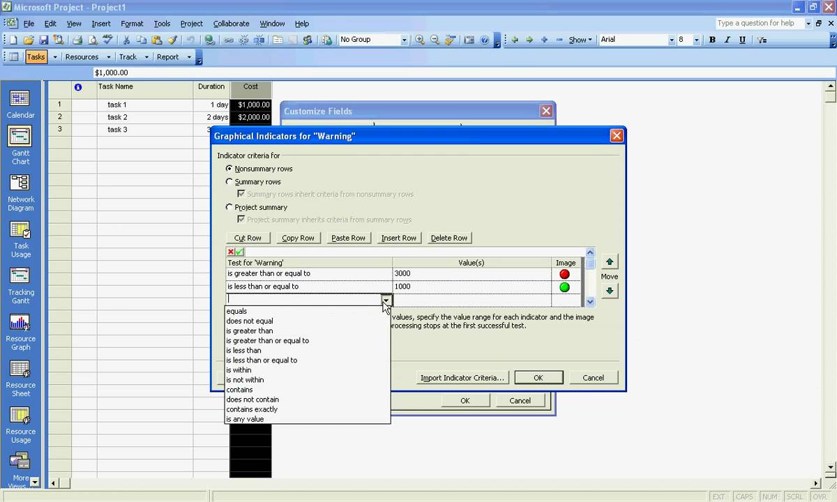 microsoft project graphical indicators - YouTube