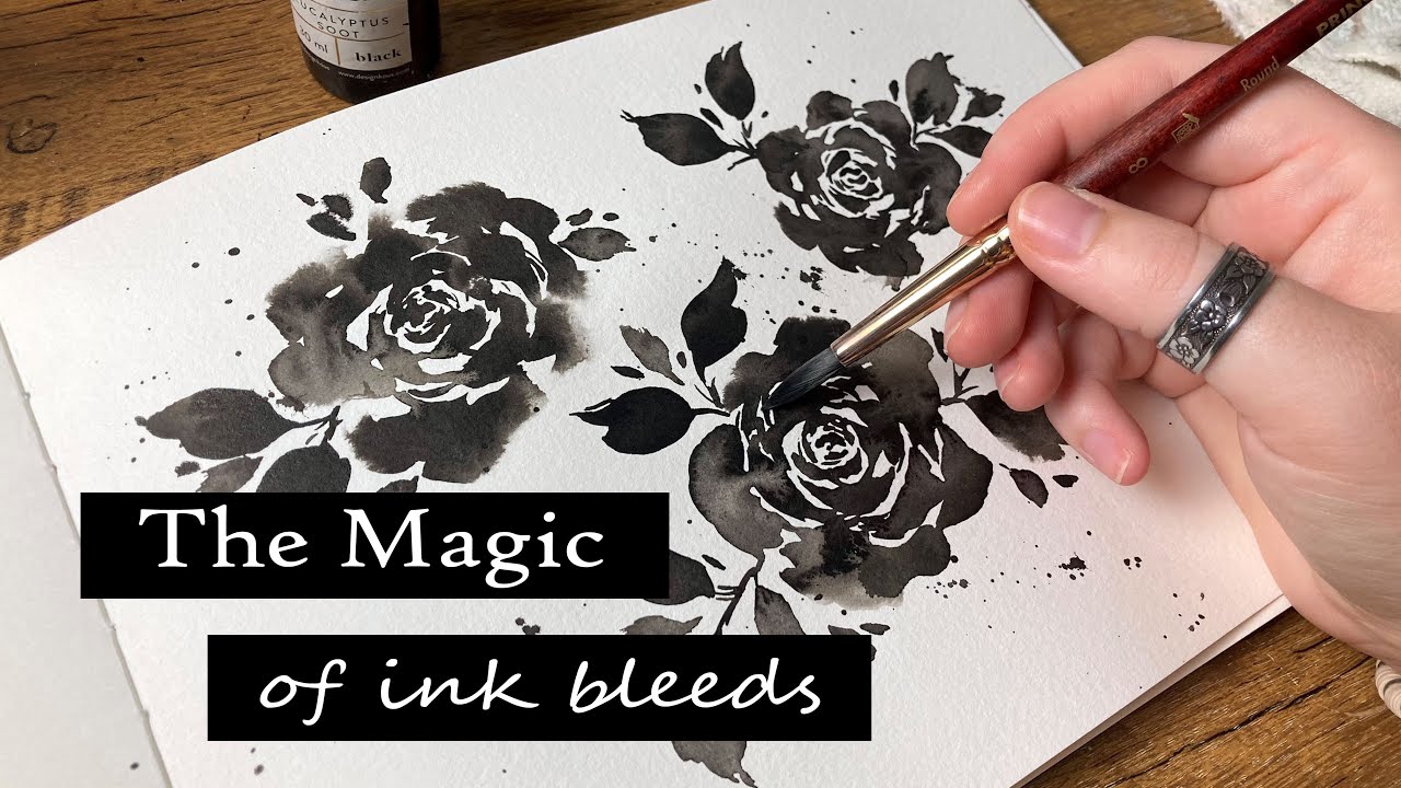 THE MAGIC OF INK BLEEDS | Black watercolor roses with sumi ink - YouTube