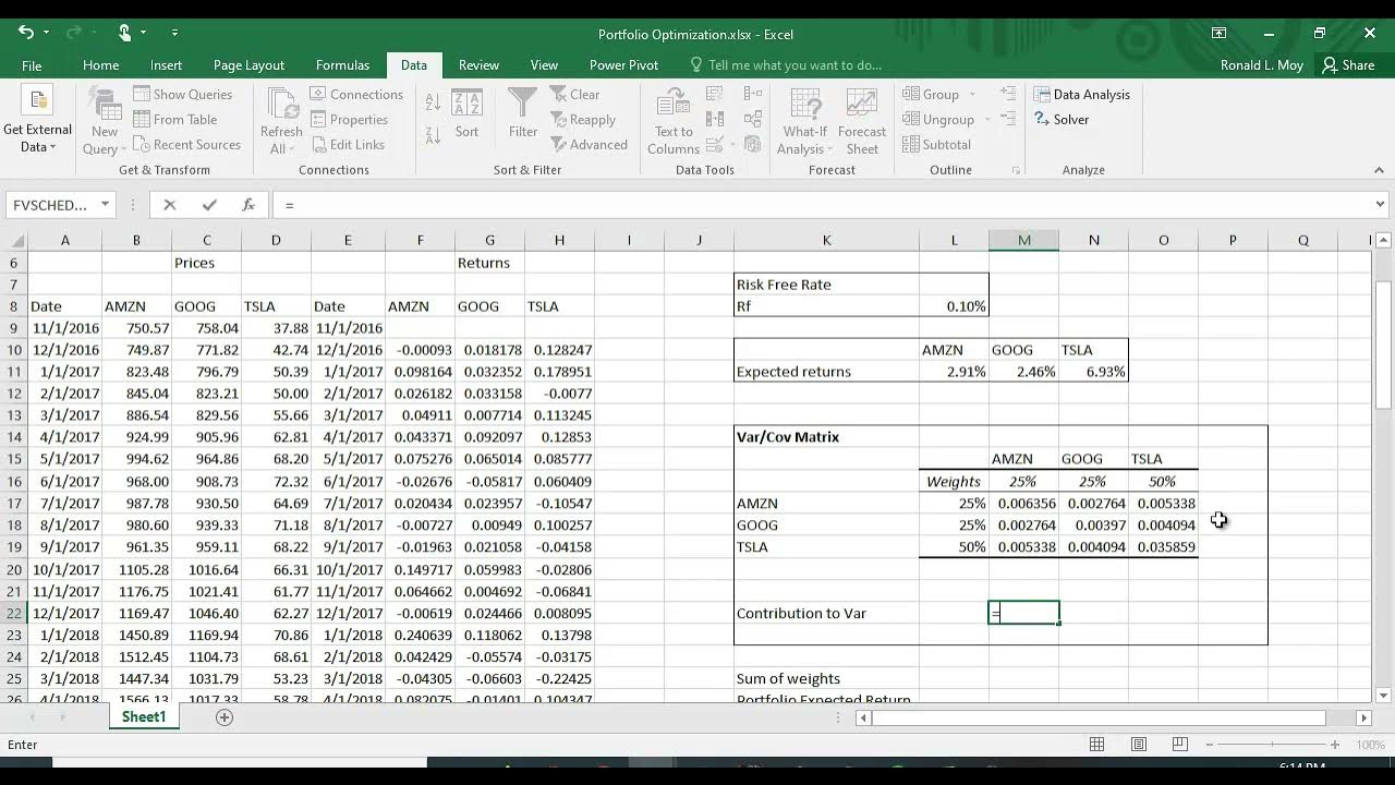 Portfolio Optimization in Excel - Revised - YouTube