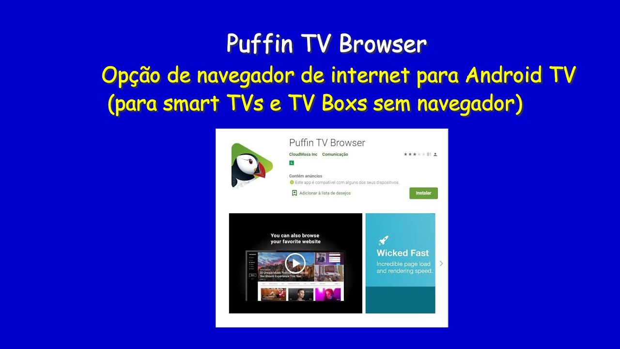 Navegador de internet p/ Android TV - Puffin TV Browser (p/ smart TV/TV ...