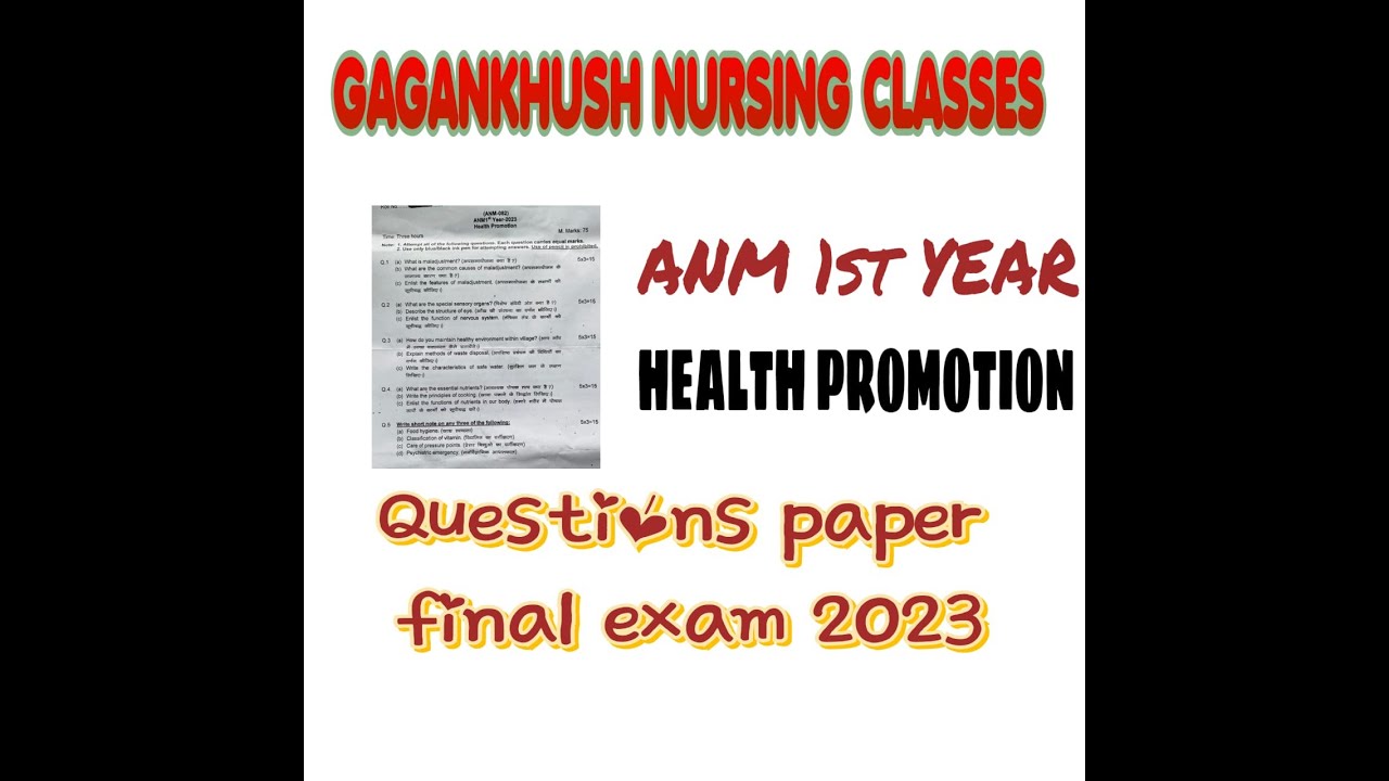 HEALTH PROMOTION ANM 1ST YEAR\\ HEALTH PROMOTION MODEL PAPER SEP 2023 ...