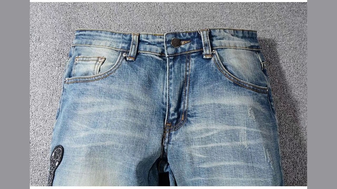 Snake embroidered patchwork blue ripped jeans - YouTube
