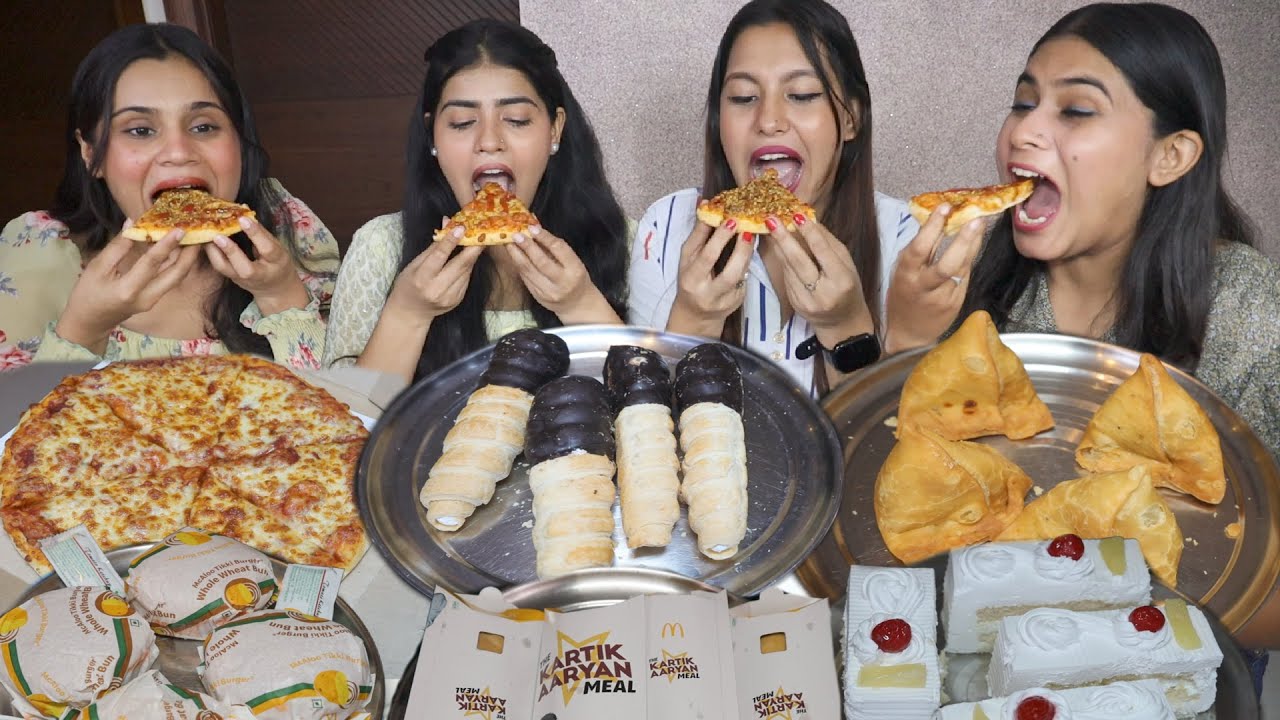 BIG BITE Food Eatting Challenge | Cream Roll, Pizza, Samosa, Burger ...
