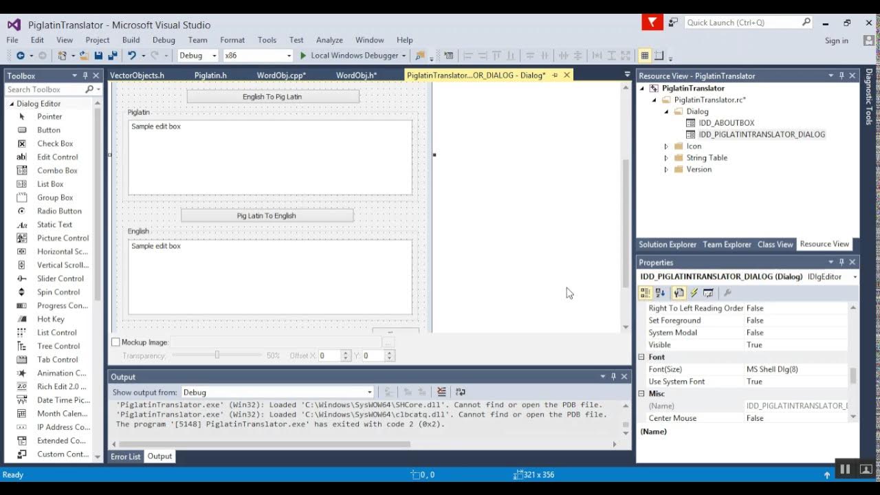 10 - Pig Latin Translator C++ MFC 2017 - Building the GUI - YouTube
