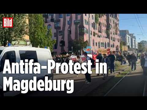 Wahl in Sachsen-Anhalt: Antifa-Demo zieht durch Magdeburg